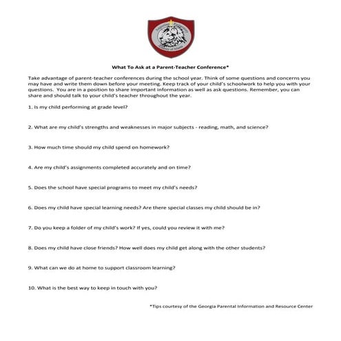 Questions to ask your child at conferences | PDF