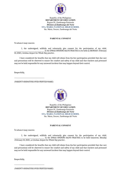 Sample-PARENTAL-CONSENT-for-District-Meet-Only.docx | Professional School | Postgraduate Education