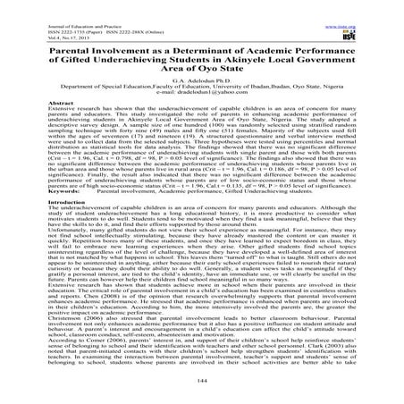 Parental involvement as a determinant of academic performance of gifted ...