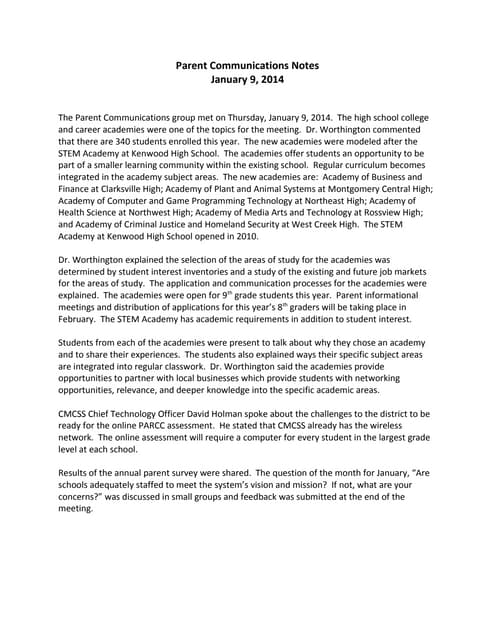 09 04-14 parent communications notes | PDF