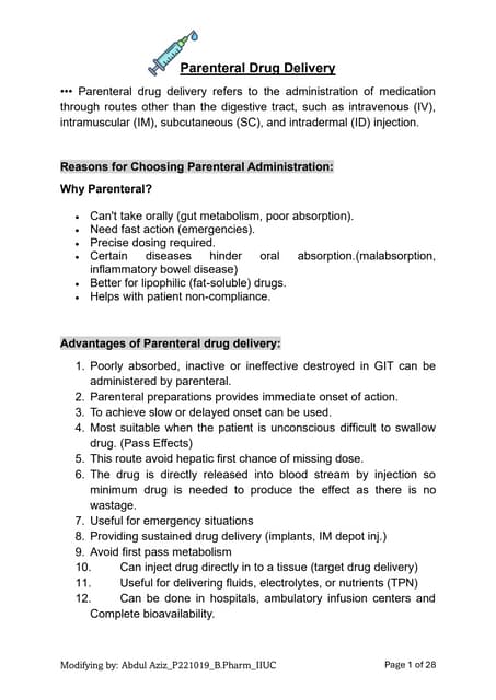 Types of parenteral formulations | PPTX