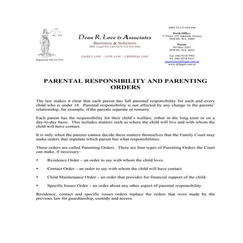Parental responsibility and parenting order | PDF