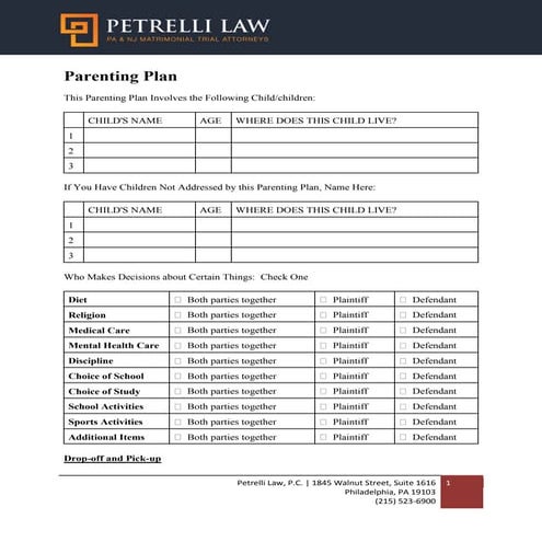 Sample Parenting Plan | PDF