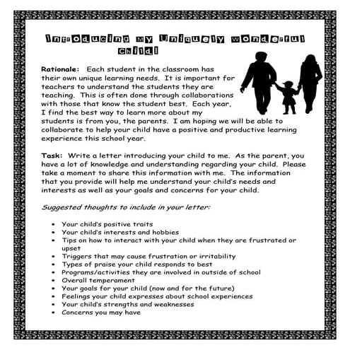 Parent letter introducing child to teacher | PDF