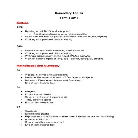 Parent letter secondary topics term 1 2017 | PDF