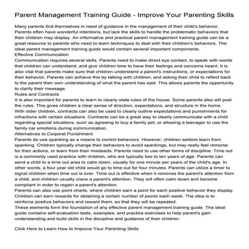 Parent Management Training Guide - Improve Your Parenting Skills | PDF
