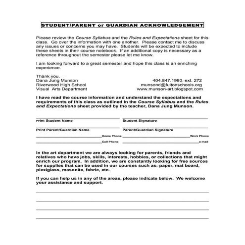 Parent & student signature sheet 2009 | PDF