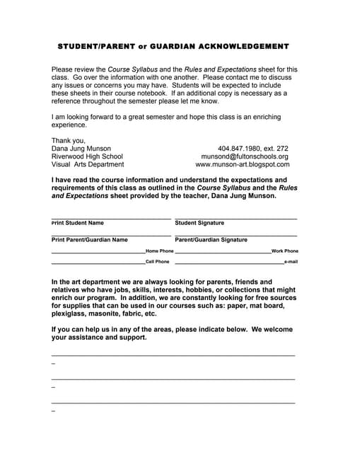 Parent & student signature sheet 2009 | PDF