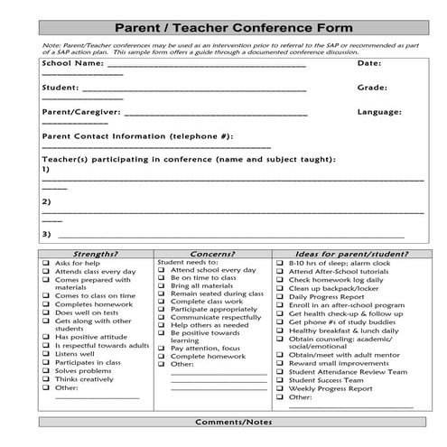 Parent teacher conference form | DOC