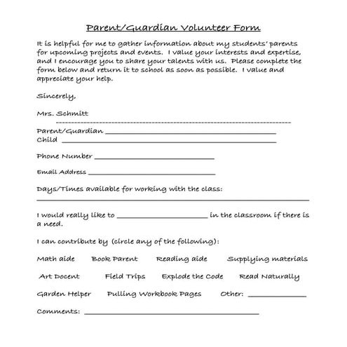 Parent volunteer form | PDF | Homework and Study | Education