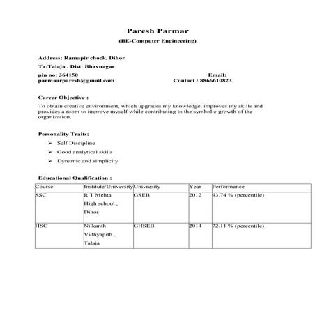 Resume format | DOC