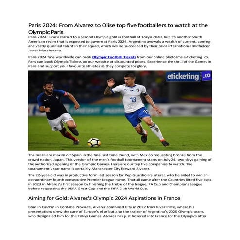 Paris 2024 From Alvarez to Olise top five footballers to watch at the ...