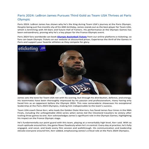 Paris 2024 LeBron James Pursues Third Gold as Team USA Thrives at Paris ...