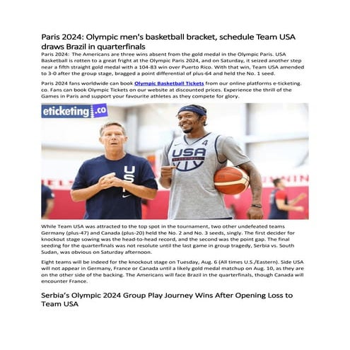 Paris 2024 Olympic men's basketball bracket, schedule Team USA draws ...
