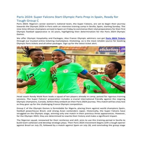 Paris 2024 Super Falcons Start Olympic Paris Prep in Spain, Ready for ...