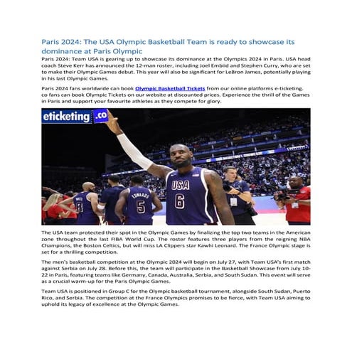 Paris 2024 The USA Olympic Basketball Team is ready to showcase its ...