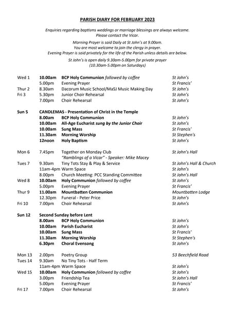 Parish Diary - May 2022 | PDF