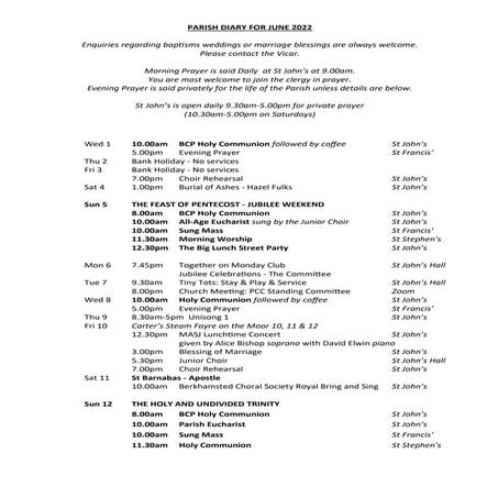 St John's Parish Diary - June 2022 | PDF