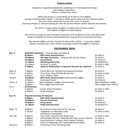 Parish Diary for December. 24 - January. 25 | PDF