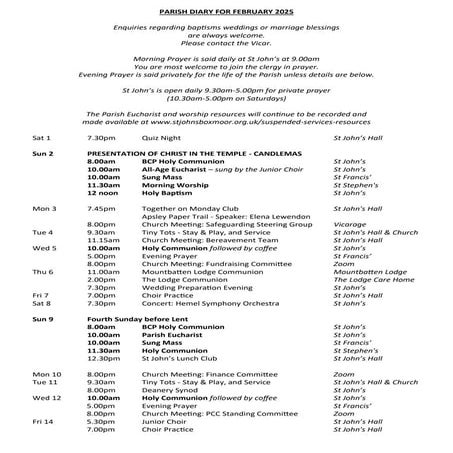 St John's Parish Diary for February. 25. | PDF