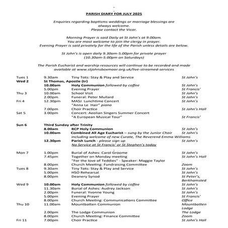 St John's Church Parish Diary for July 25 | PDF