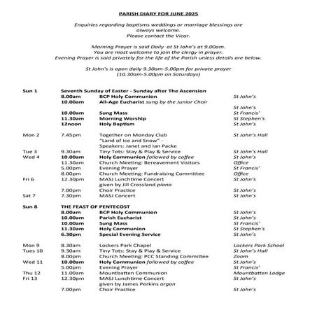 St John's Church Parish Diary for June 25 | PDF