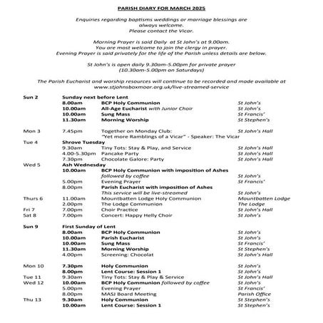 St John's Church Parish Diary for March 25 | PDF