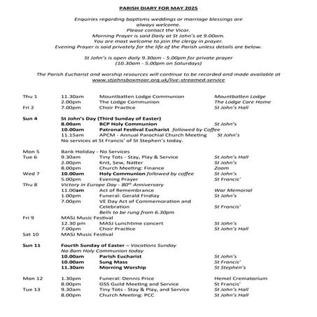 St John's Church Parish Diary for May 25 | PDF