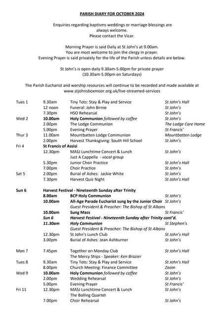 St John's Church Parish Diary for April 25 | PDF
