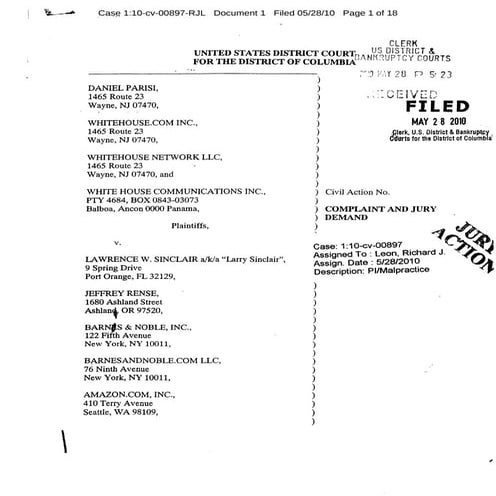 COMPLAINT Daniel Parisi vs Larry Sinclair | PDF