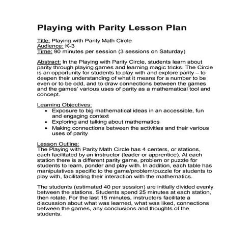 Parity lesson plan | PDF