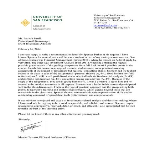 Parker, Spencer Letter Of Recommendation | PDF | Educational Assessment ...