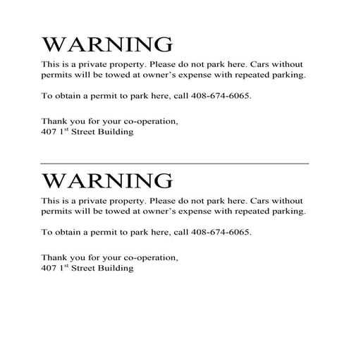 Parking Warning | DOCX