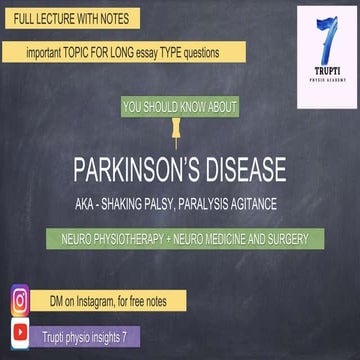 🔴Parkinson’s Ds. Neuro Physiotherapy 🔴DM me on Instagram for free notes ...