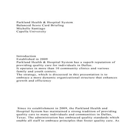 Parkland Health & Hospital System Balanced Score Card Briefing.docx