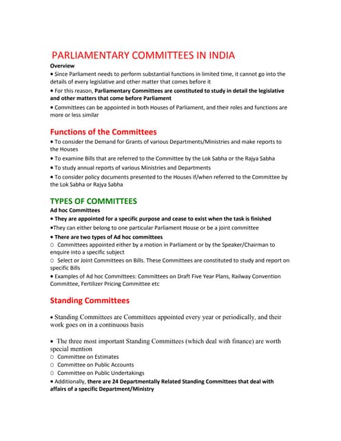 Parliamentary committees | PPTX | Civic affairs | Politics