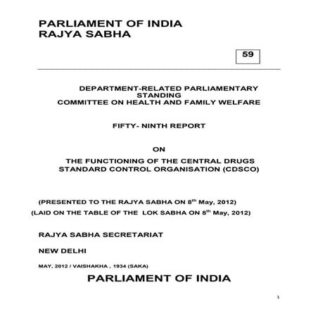 Pharma Malpractices - Report of the Parliament Committee to Rajya Sabha ...