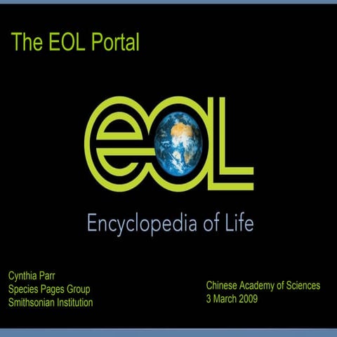 Overview of the Species Pages Group of EOL | PPT