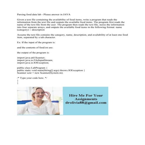 Parsing Food Data Lab Please Answer In Java Given A Text File Contaipdf Programming