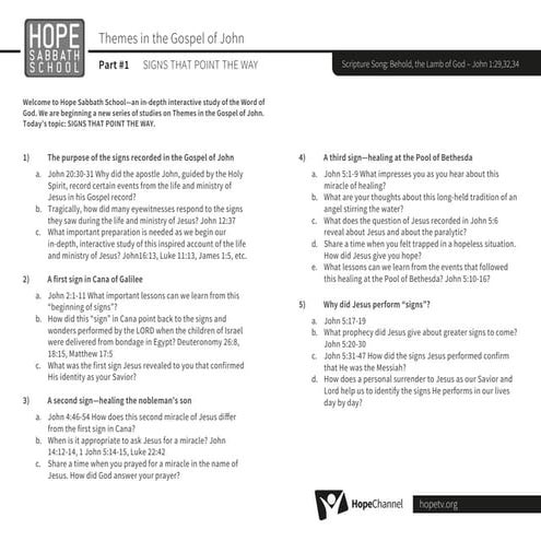 Themes in the Gospel of John- Hope Sabbath School | PPT