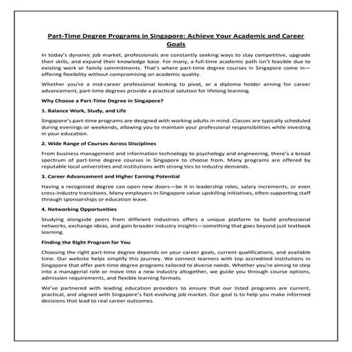 Part-Time Degree Programs in Singapore: Achieve Your Academic and ...