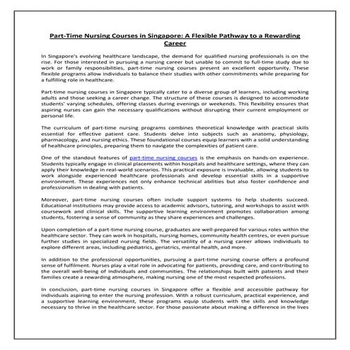 Part-Time Nursing Courses in Singapore: A Flexible Pathway to a ...