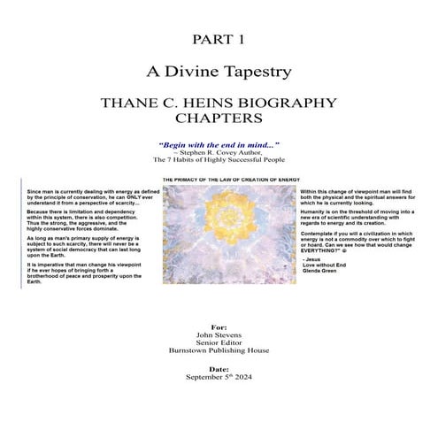 PART 1 - THANE C. HEINS BIOGRAPHY CHAPTERS - A Divine Tapestry 1992 ...