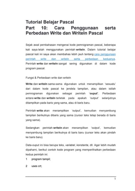 Part 10: Penggunaan serta Perbedaan Write dan Writeln | PDF Part 10: Penggunaan serta Perbedaan Write dan Writeln | PDF