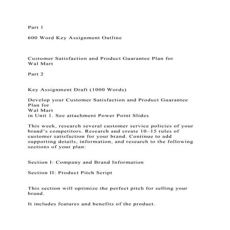 Key Assignment DraftDevelop your Customer Satisfaction and Product.docx