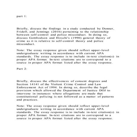 part 1Briefly, discuss the findings in a study conducted by | DOCX