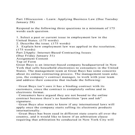 Part 1Discussion - Learn Applying Business Law (Due Tuesday Janua.docx