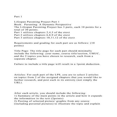 Part 1Lifespan Parenting Project Part 1Book Parenting A D.docx