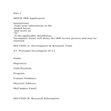 Part 1MOCK IRB Application Instructions Type your informa.docx