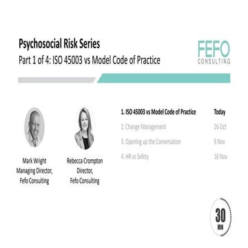 Psychosocial Risk Series – 1. ISO 45003 vs Model Code of Practice | PDF